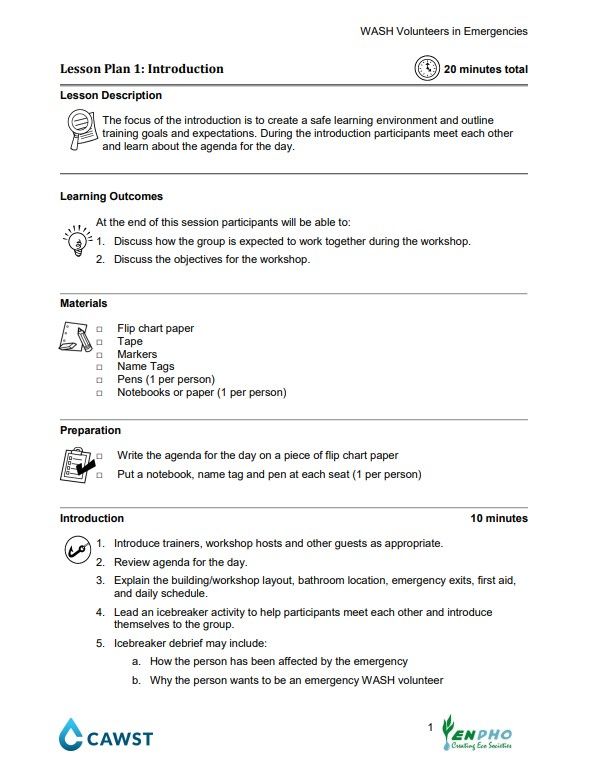Introduction - Lesson Plan (E-WASH Nepal) | WASH Resources