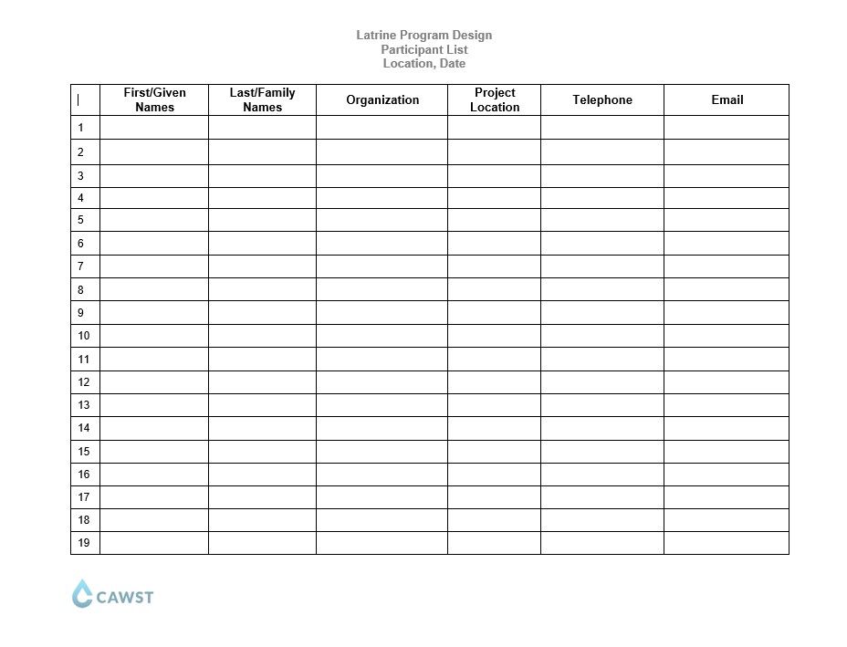 Latrine Program Design Participant List Template | WASH Resources