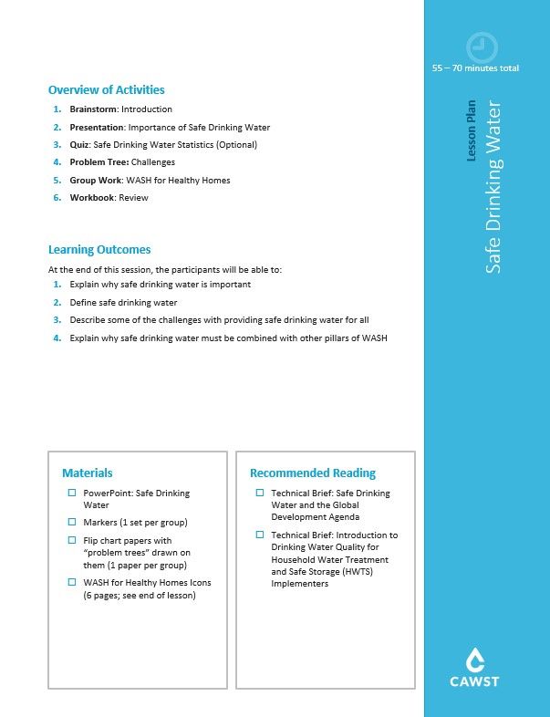 Safe Drinking Water - Lesson Plan (HWTS) | WASH Resources