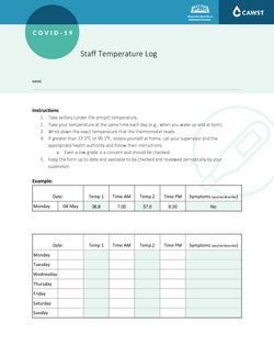 COVID-19 Staff Temperature Log | WASH Resources