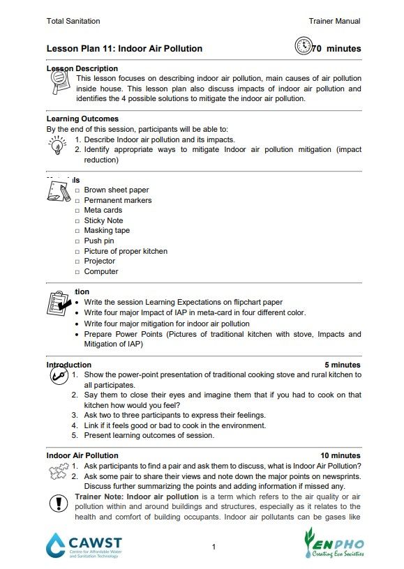 Indoor Air Pollution - Lesson Plan (TS3 Nepal) | WASH Resources