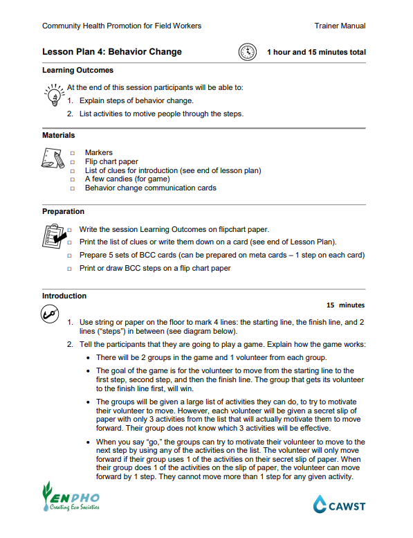 Behavior Change Lesson Plan | WASH Resources