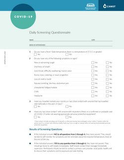 COVID-19 Health Screening Questionnaire | WASH Resources