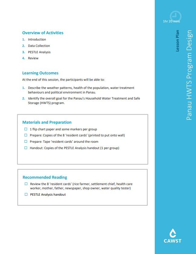 Panau Village Mystery - Lesson Plan (HWTS-Program Design) | WASH Resources