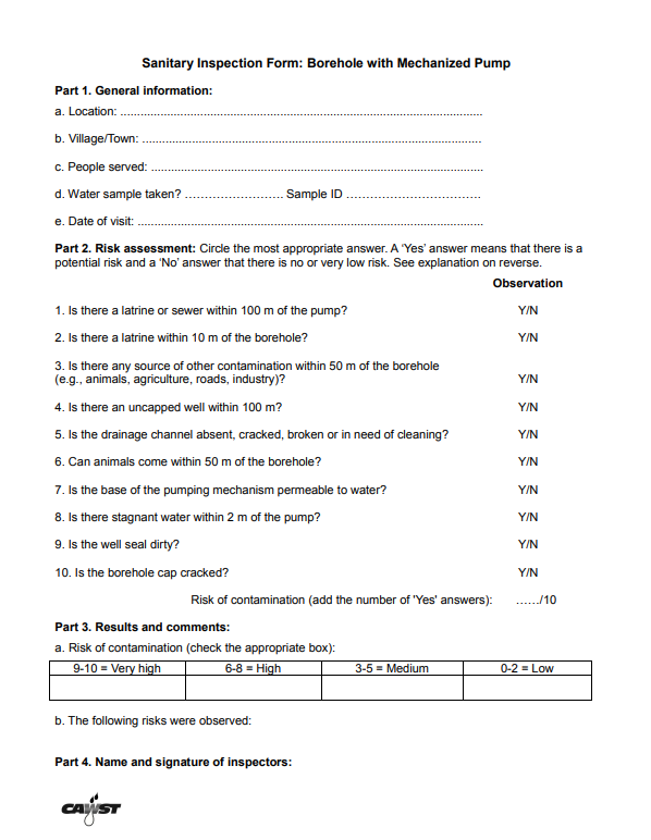Water Source: Sanitary Inspection Forms | WASH Resources
