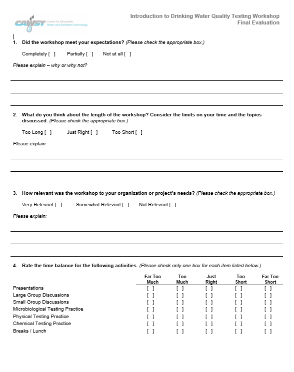 Drinking Water Quality Testing Participant Final Evaluation | WASH ...