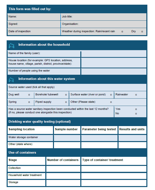 Sanitary Inspection Form: Drinking Water Collection and Storage | WASH ...