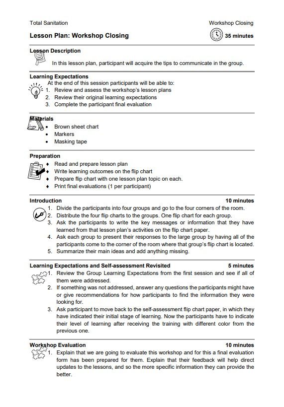 Workshop Closing - Lesson Plan (TS2 Nepal) | WASH Resources