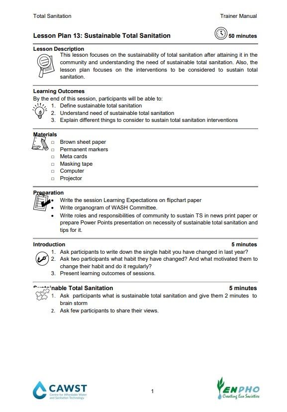 Sustainable Total Sanitation - Lesson Plan (TS3 Nepal) | WASH Resources