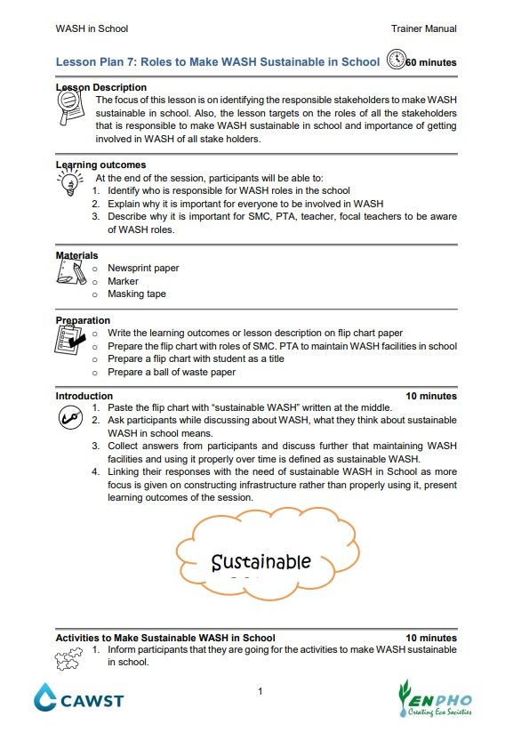 Roles and Responsibilities - Lesson Plan (WiS Nepal) | WASH Resources