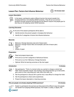 Factors that Influence Behaviour - Lesson Plan (CWP) | WASH Resources