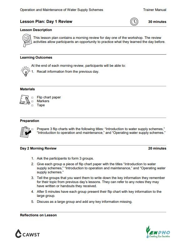 Day 1 Closing - Lesson Plan (O&M Nepal) | WASH Resources