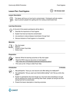 Food Hygiene - Lesson Plan (CWP) | WASH Resources