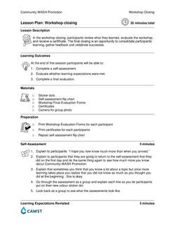 Workshop Closing - Lesson Plan (CWP) | WASH Resources