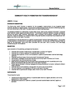 Community Health Promotion for Trainers Workshop Outline | WASH Resources