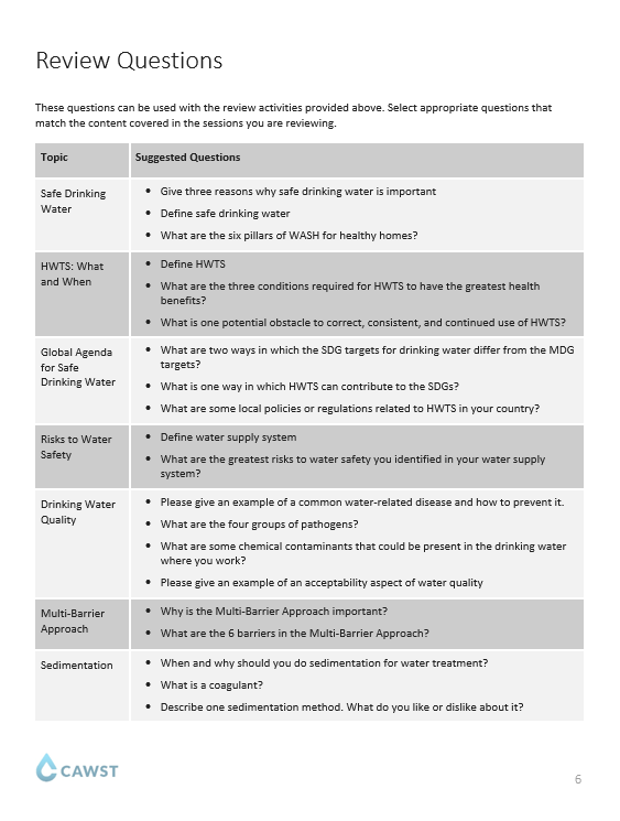 Daily Opening and Closing - Lesson Plan (HWTS) | WASH Resources