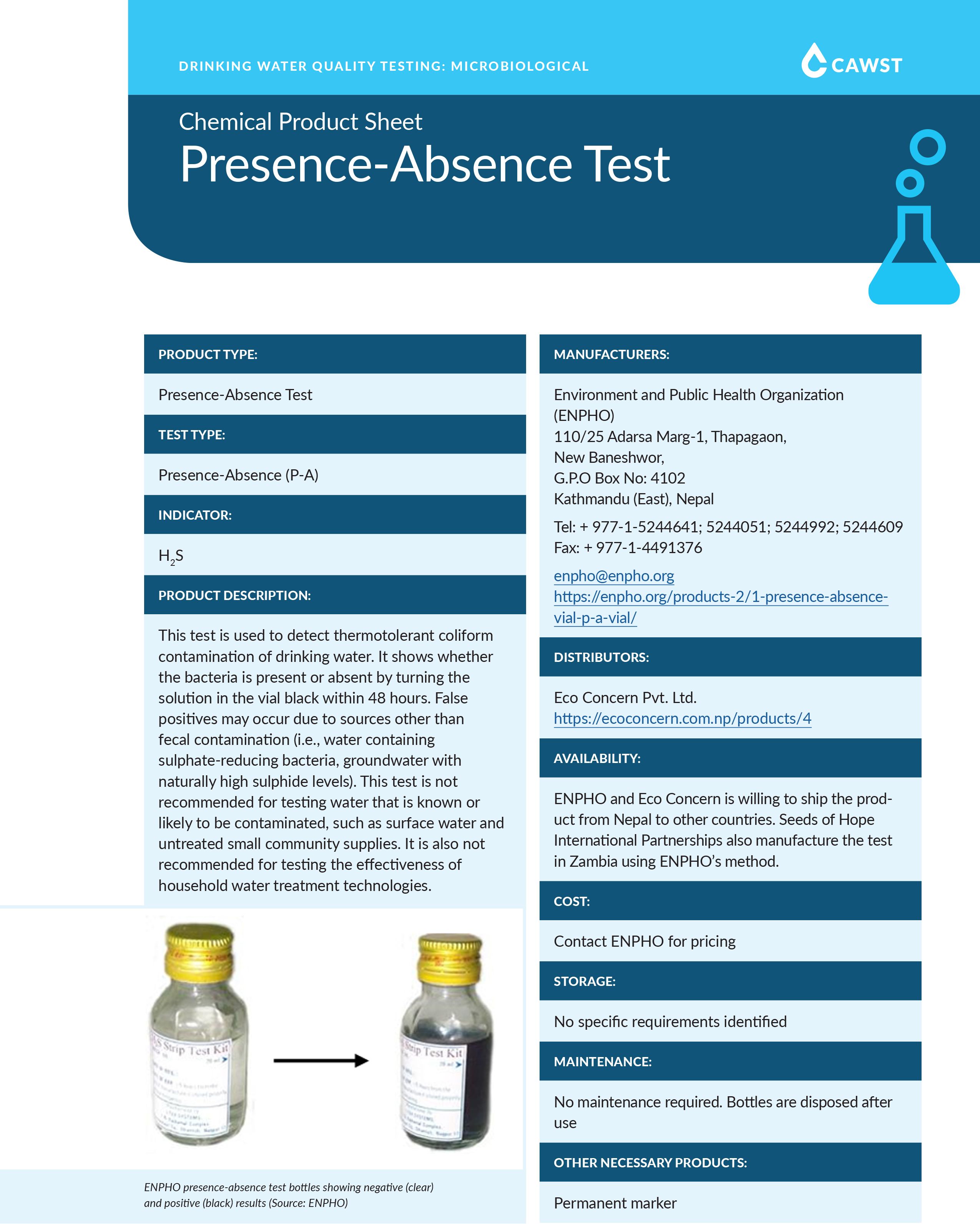 ENPHO Presence Absence Test Product Sheet | WASH Resources
