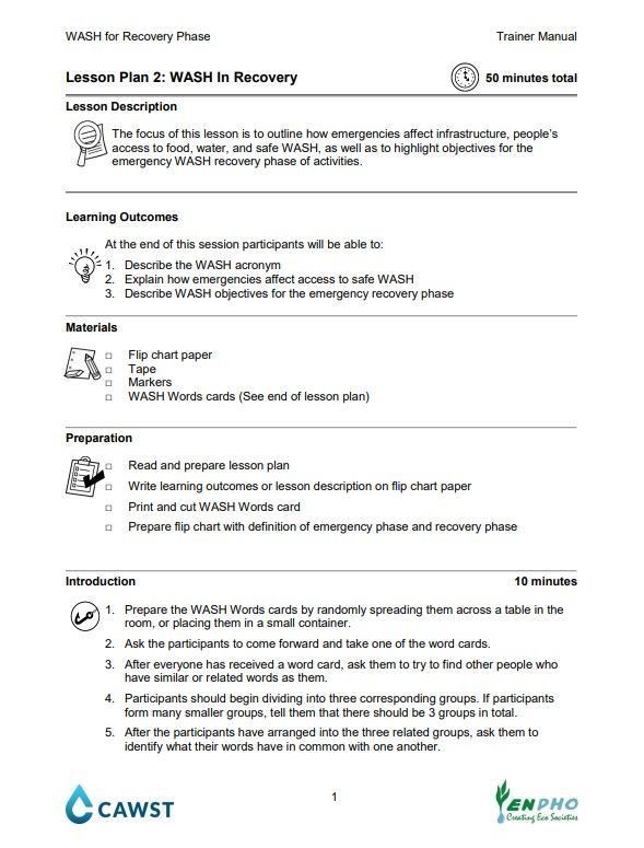 WASH in Recovery - Lesson Plan (WASH-R Nepal) | WASH Resources