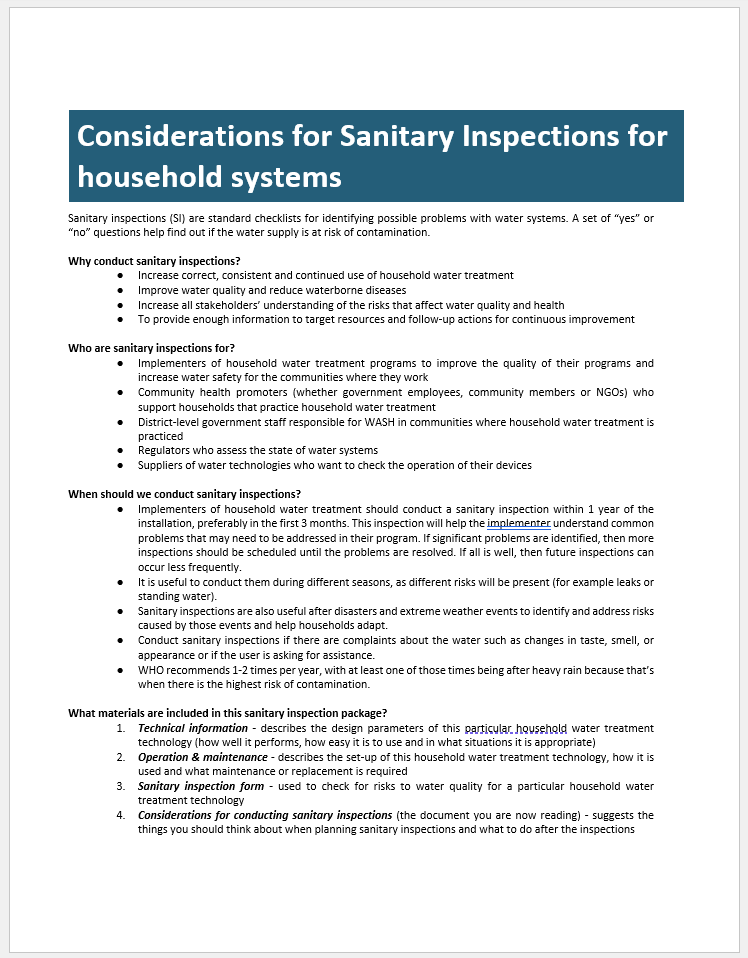 Considerations for Sanitary Inspections for Household Systems | WASH ...