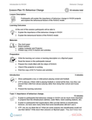 Behaviour Change Lesson Plan Intro To WASH WASH Resources