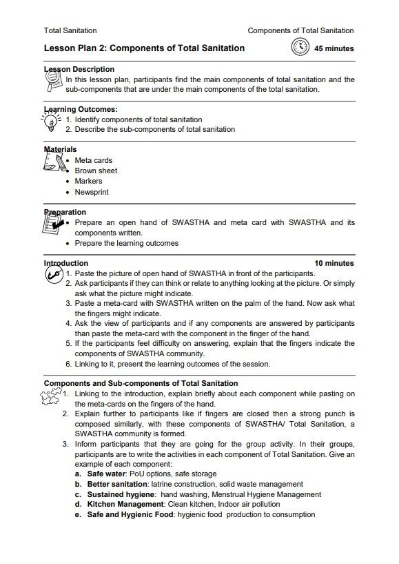 Components of Total Sanitation - Lesson Plan (TS2 Nepal) | WASH Resources