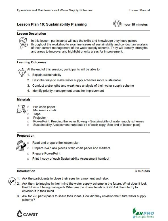 Sustainability Planning - Lesson Plan (O&M Nepal) | WASH Resources