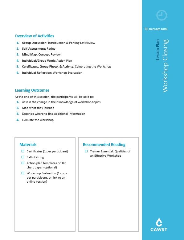Workshop Closing - Lesson Plan (HWTS) | WASH Resources