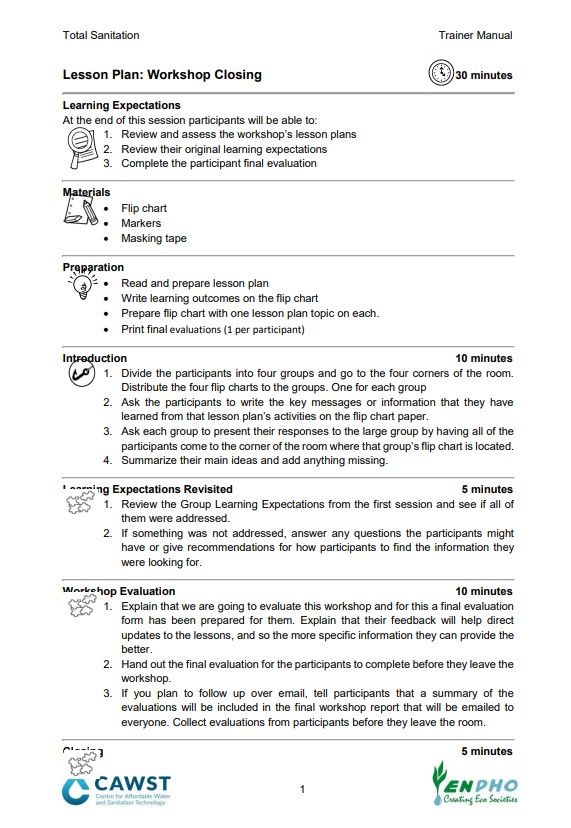 Workshop Closing - Lesson Plan (TS3 Nepal) | WASH Resources