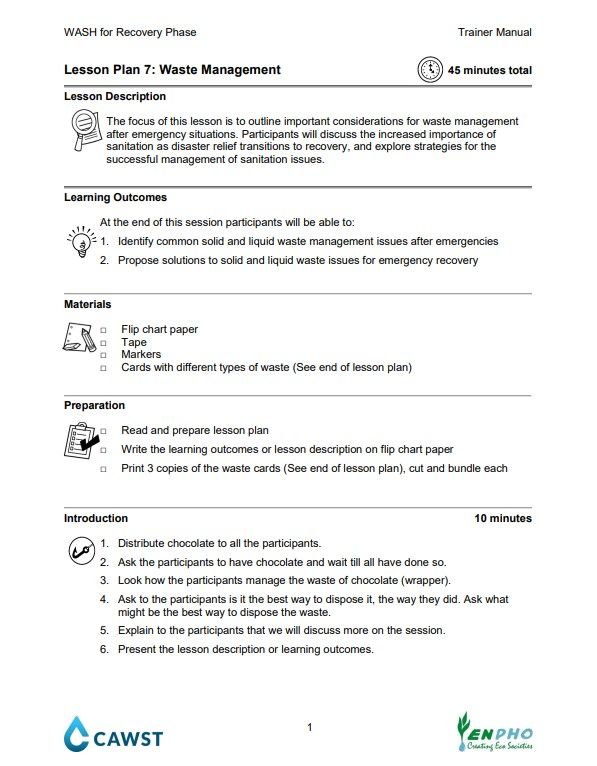 Waste Management - Lesson Plan (WASH-R Nepal) | WASH Resources