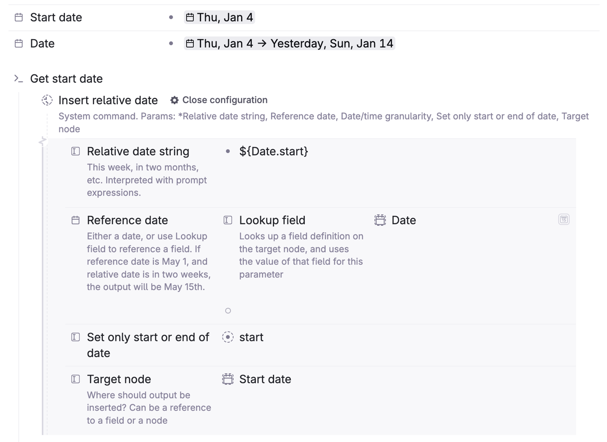 Dates and Calendar nodes