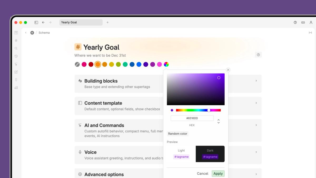 Custom Supertag colors in Tana | Personalize your workspace