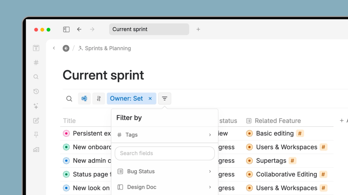 Tana view toolbar: the fastest way to organize tasks, notes and knowledge