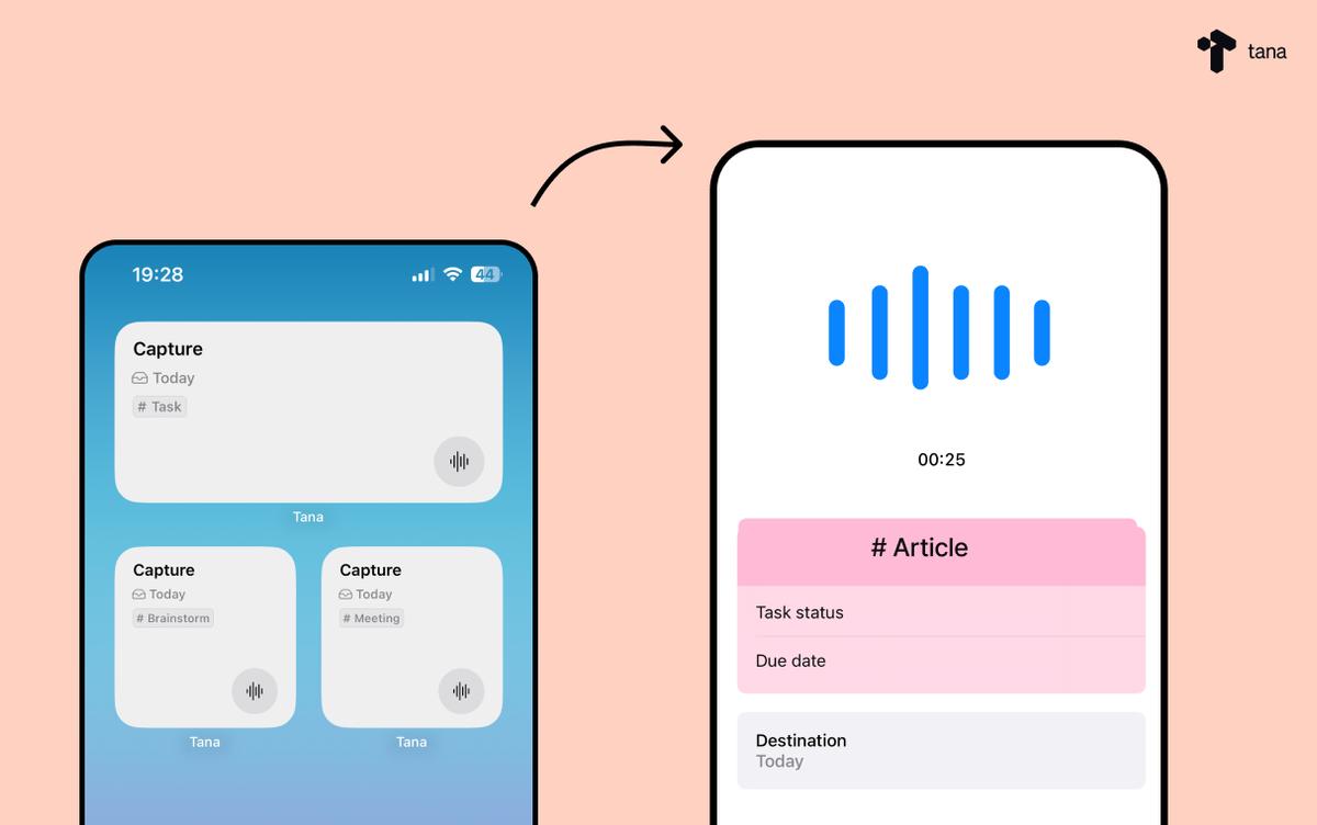 Tana mobile offers home screen widgets for iOS and Android - for fast capture