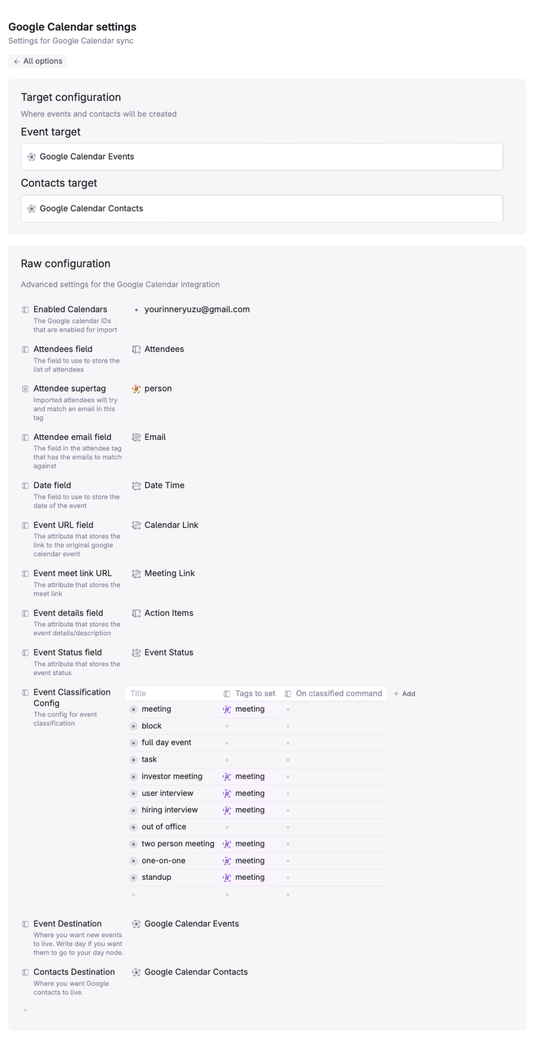 Calendar integration