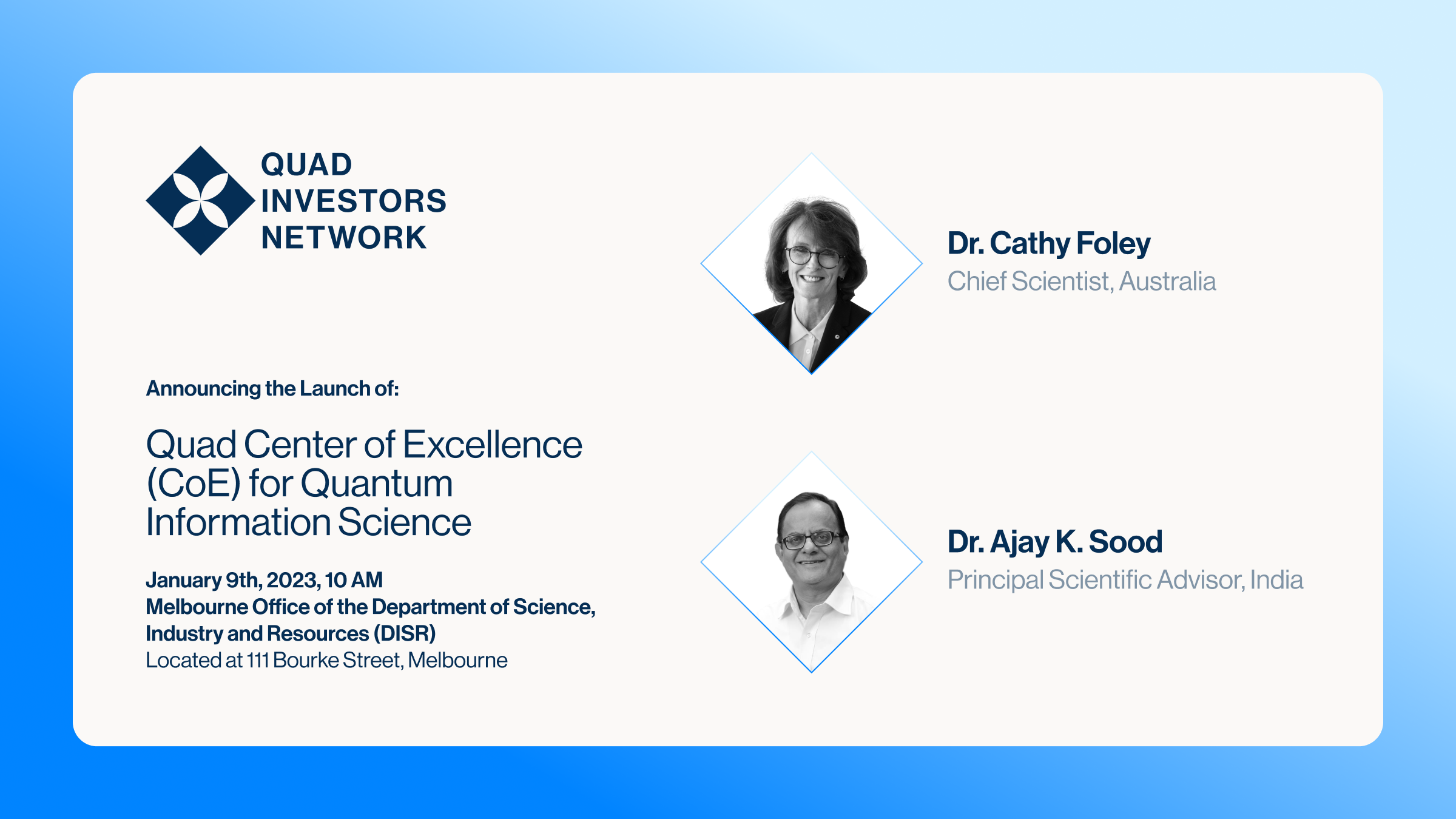 The Quad Investors Network Launches Quad Center of Excellence in Quantum Information Sciences ...