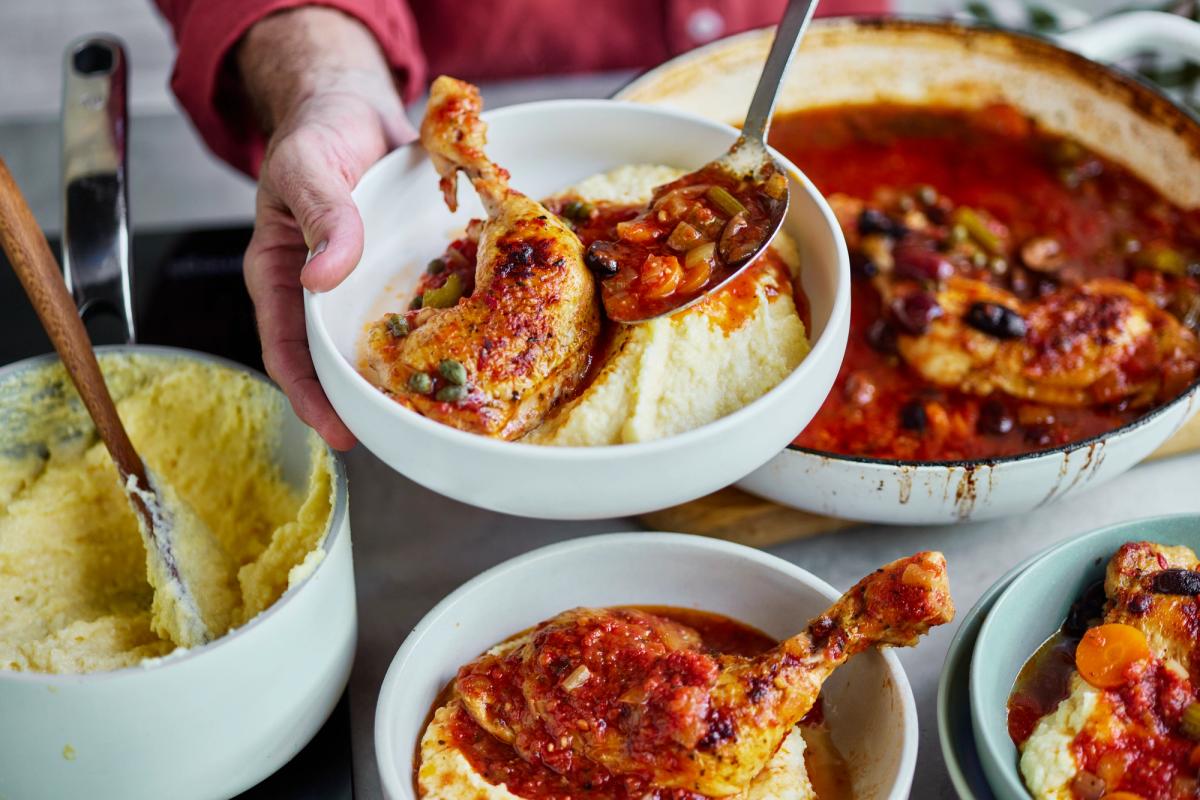 2-Hour Braised Chicken Cacciatore with Parmesan Polenta