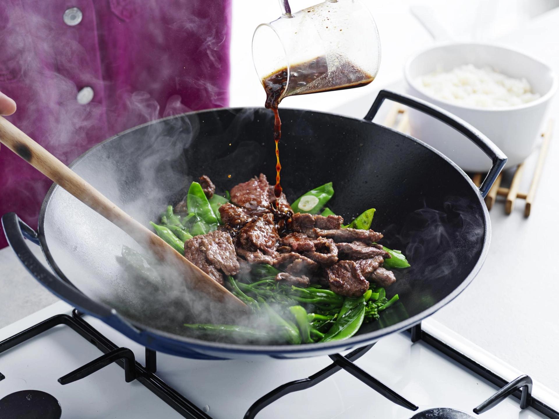 Kangaroo and Black Bean Stir-Fry with Ginger Rice