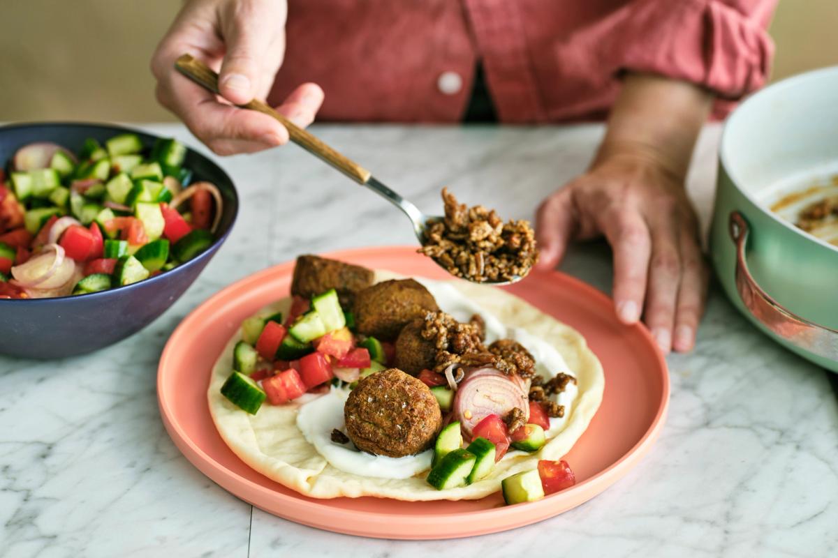 Falafel and Lamb Shawarma Wraps with Chopped Salad
