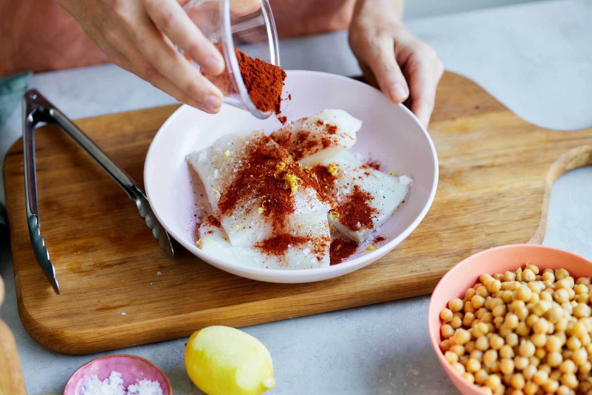 Middle Eastern Fish with Tomatoes and Chickpeas
