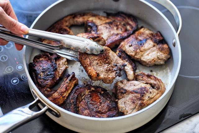 Cumin Lamb Chops with Braised Tomatoes and Greens