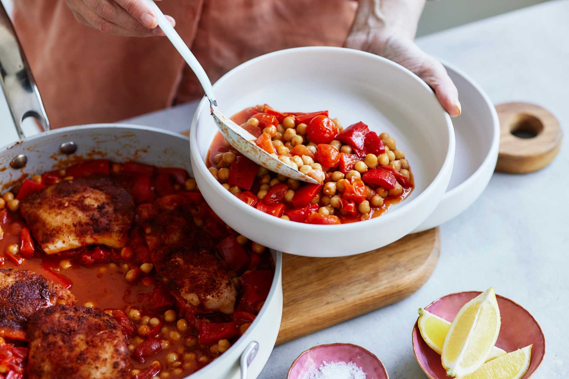 Middle Eastern Fish with Tomatoes and Chickpeas