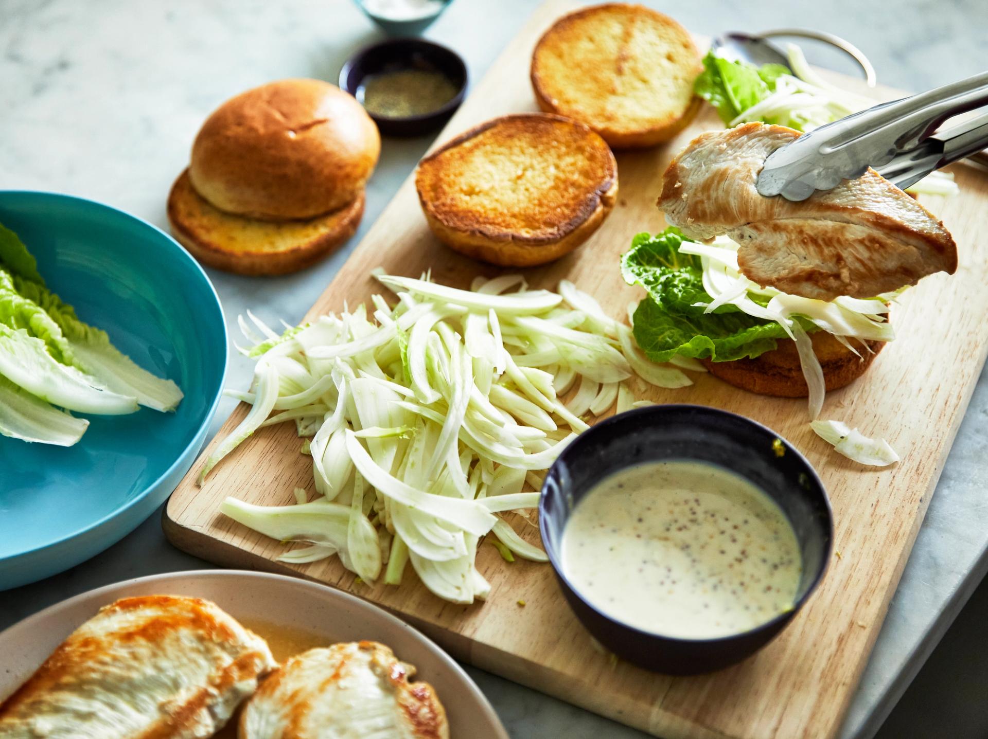 Chicken Caesar Burger with Cos Salad