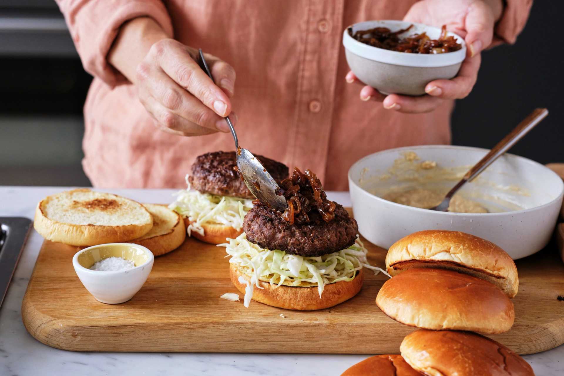 Japanese-Style Burgers with Miso Sesame Slaw