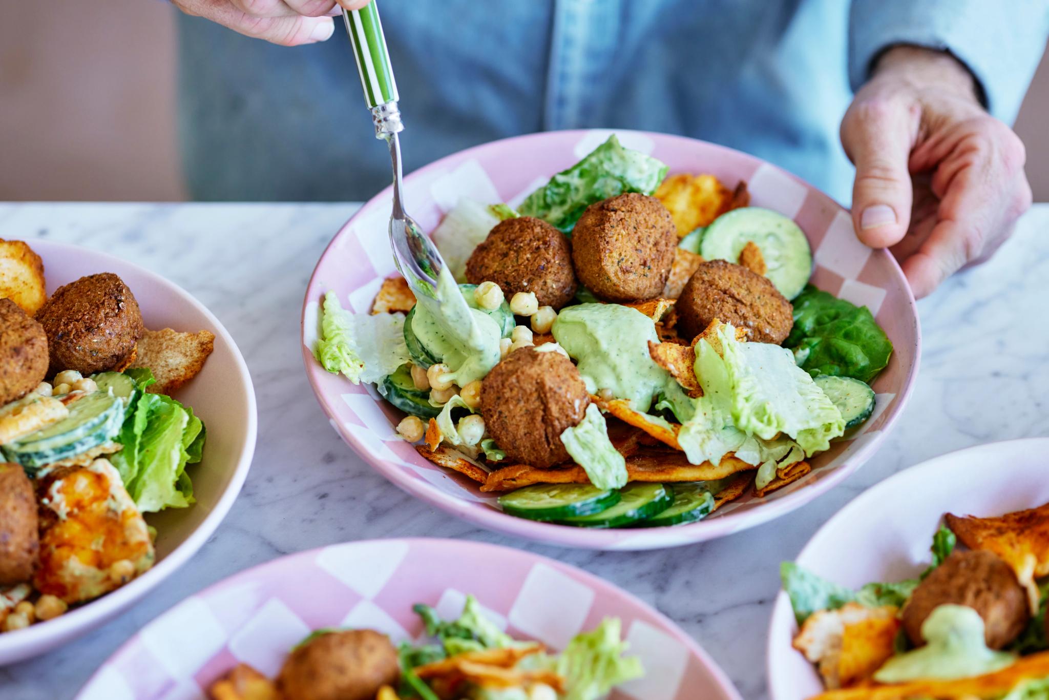 Falafel Salad with Green Goddess Dressing