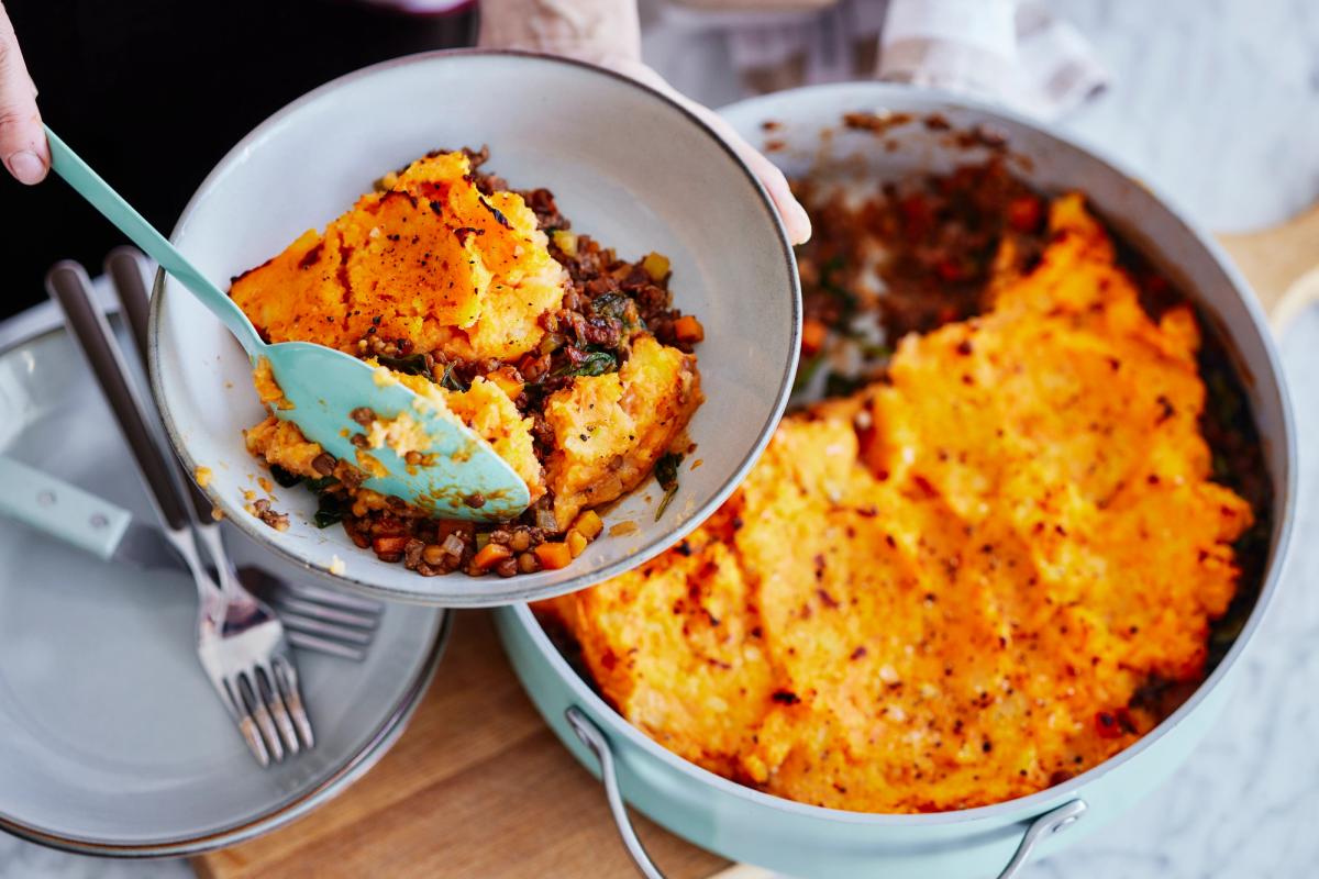 Kangaroo and Lentil Pie with Sweet Potato Mash