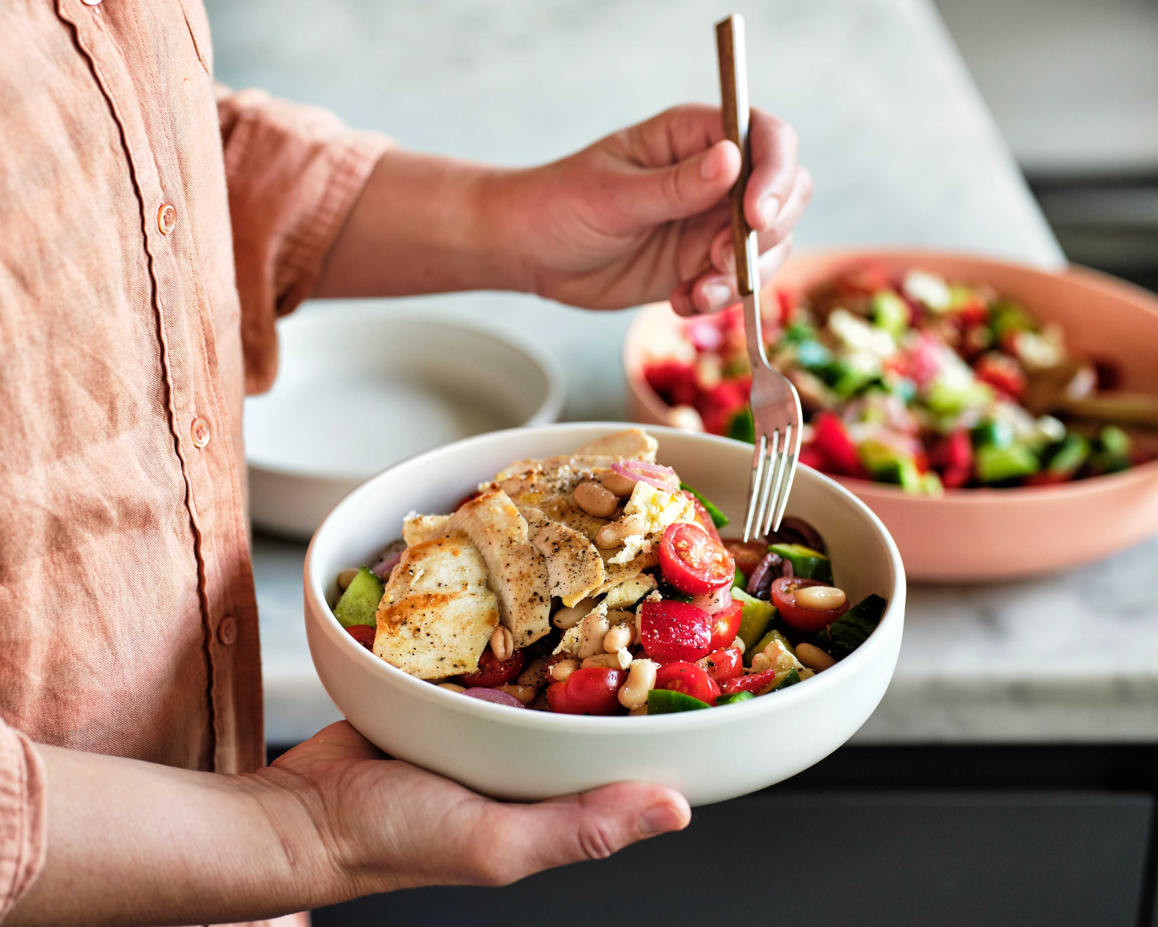 Pan-Fried Chicken with Chunky Greek Salad