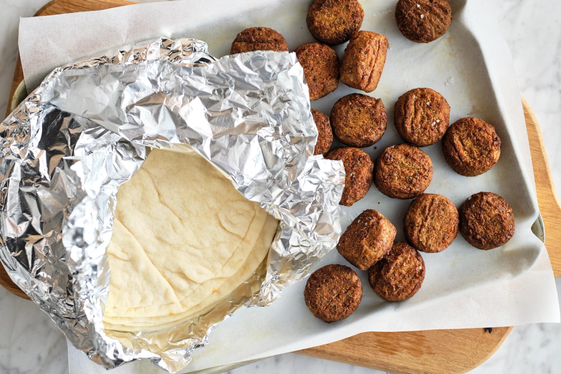 Falafel and Lamb Shawarma Wraps with Chopped Salad