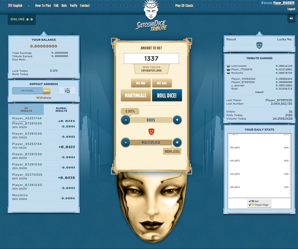 New SatoshiDICE owner launches Tribute game