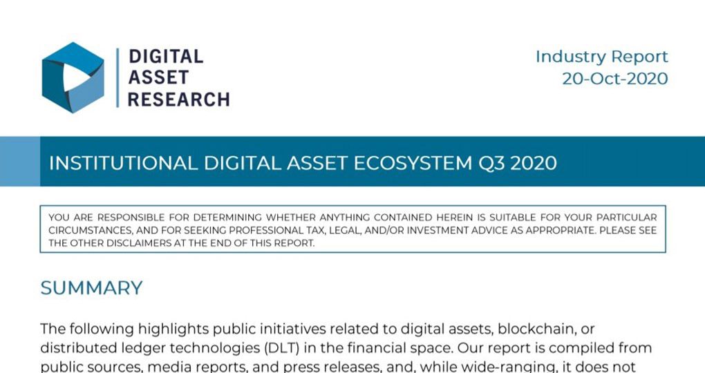 Digital Asset Research: Institutional Digital Asset Ecosystem Q3 2020