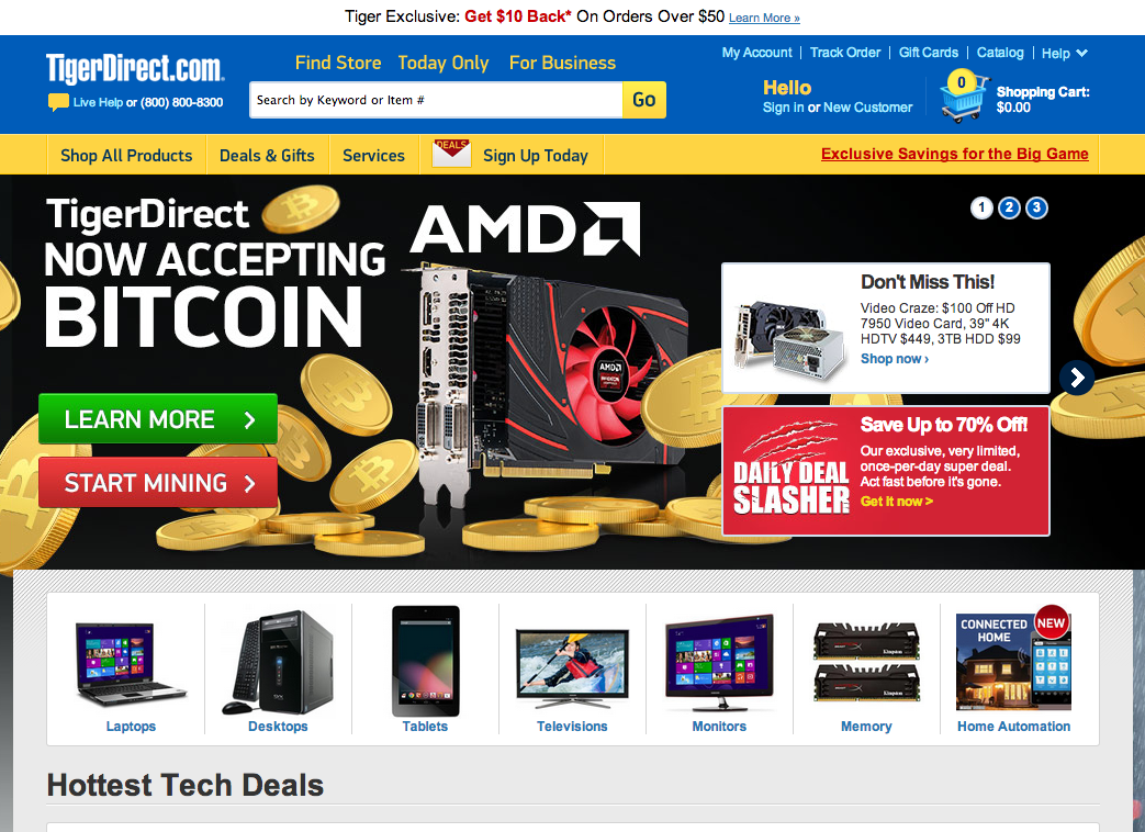 TigerDirect Becomes the Latest Retail Giant to Pounce on Bitcoin